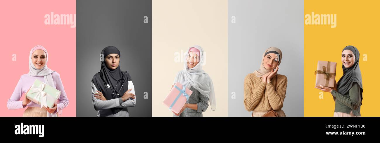 Collage of beautiful Muslim women on color background Stock Photo - Alamy