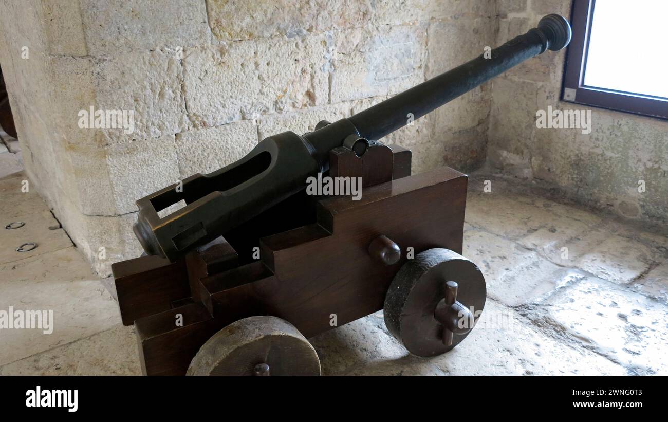 Lisbon, Portugal - Sept 07, 2012 : Ancient cannon inside Belem Tower ...