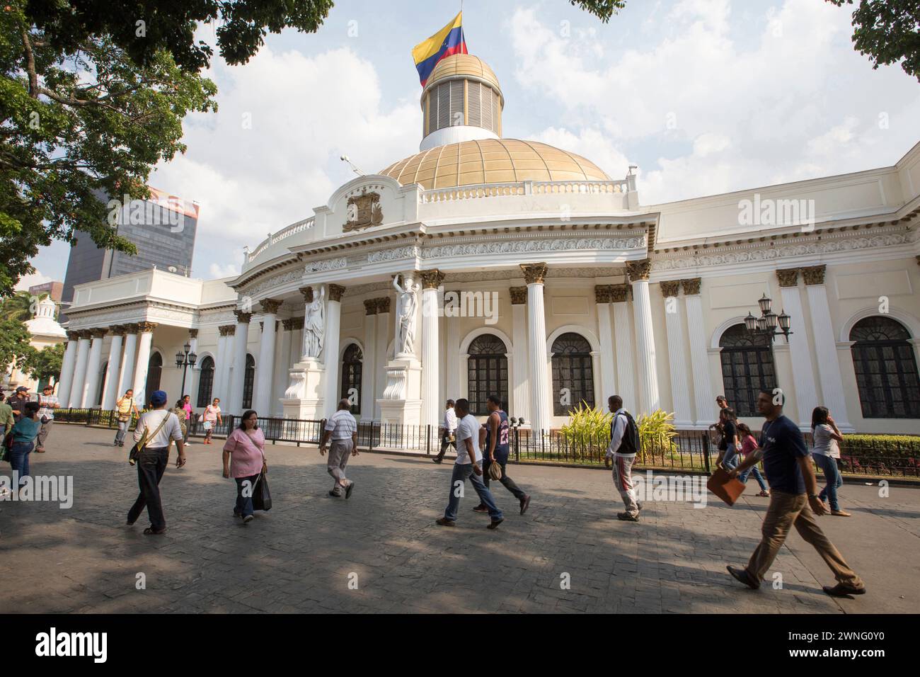 Caracas, Venezuela - may 06, 2014 - people walking in front of National ...