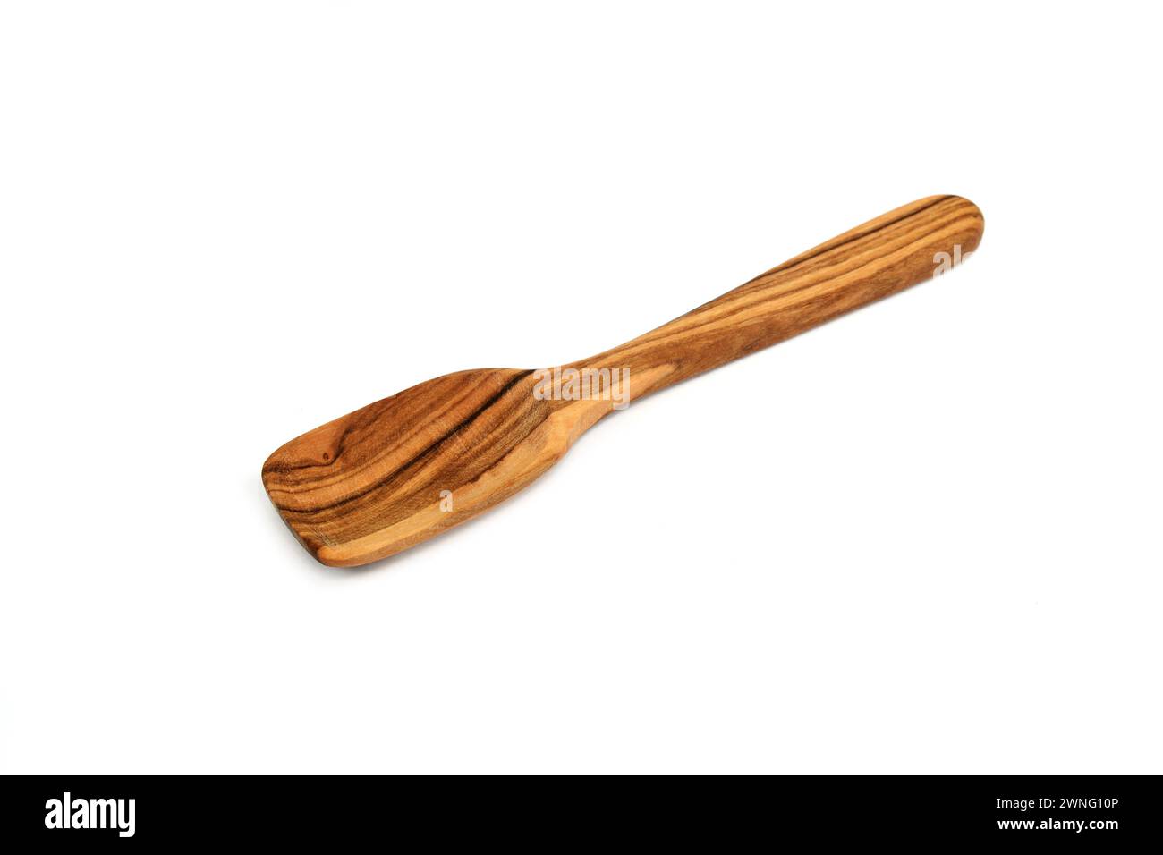 Empty wooden spoon made of olive tree wood isolated on white background ...