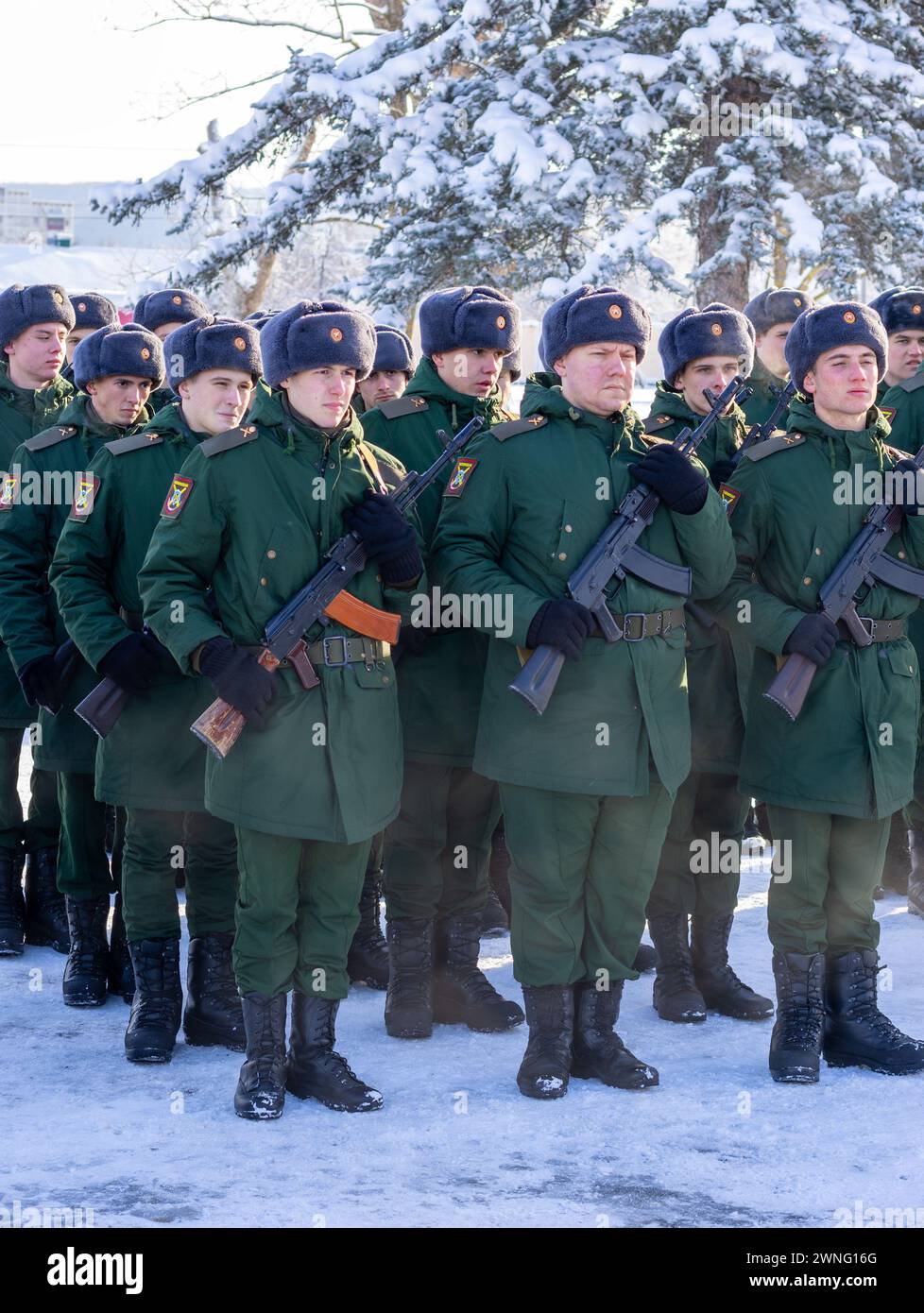 Maykop, Russia - January 13, 2024: young soldiers artillerymen in green ...