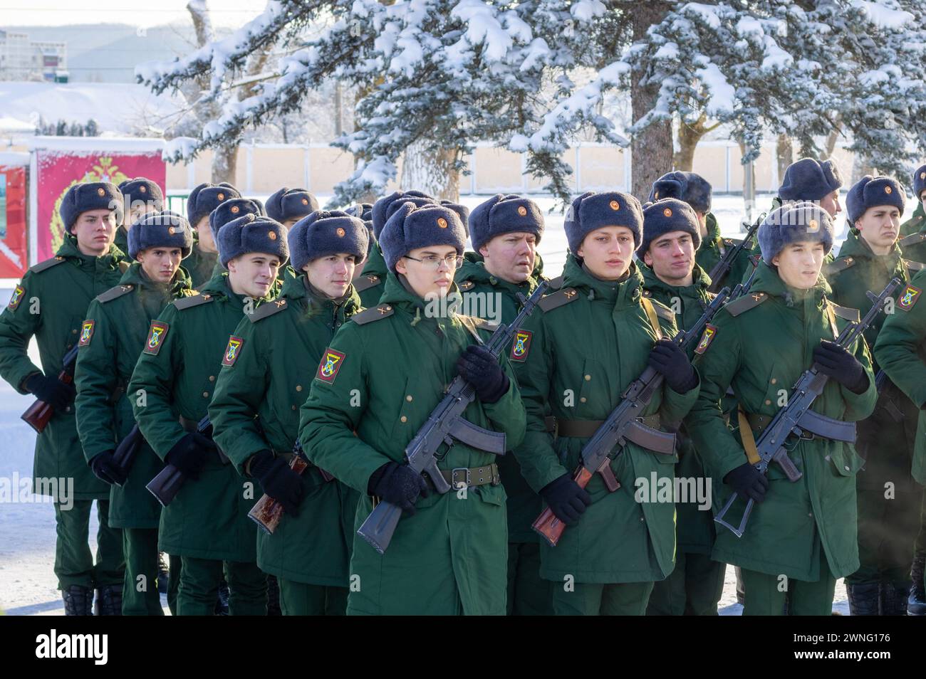 Maykop, Russia - January 13, 2024: young soldiers artillerymen in green ...