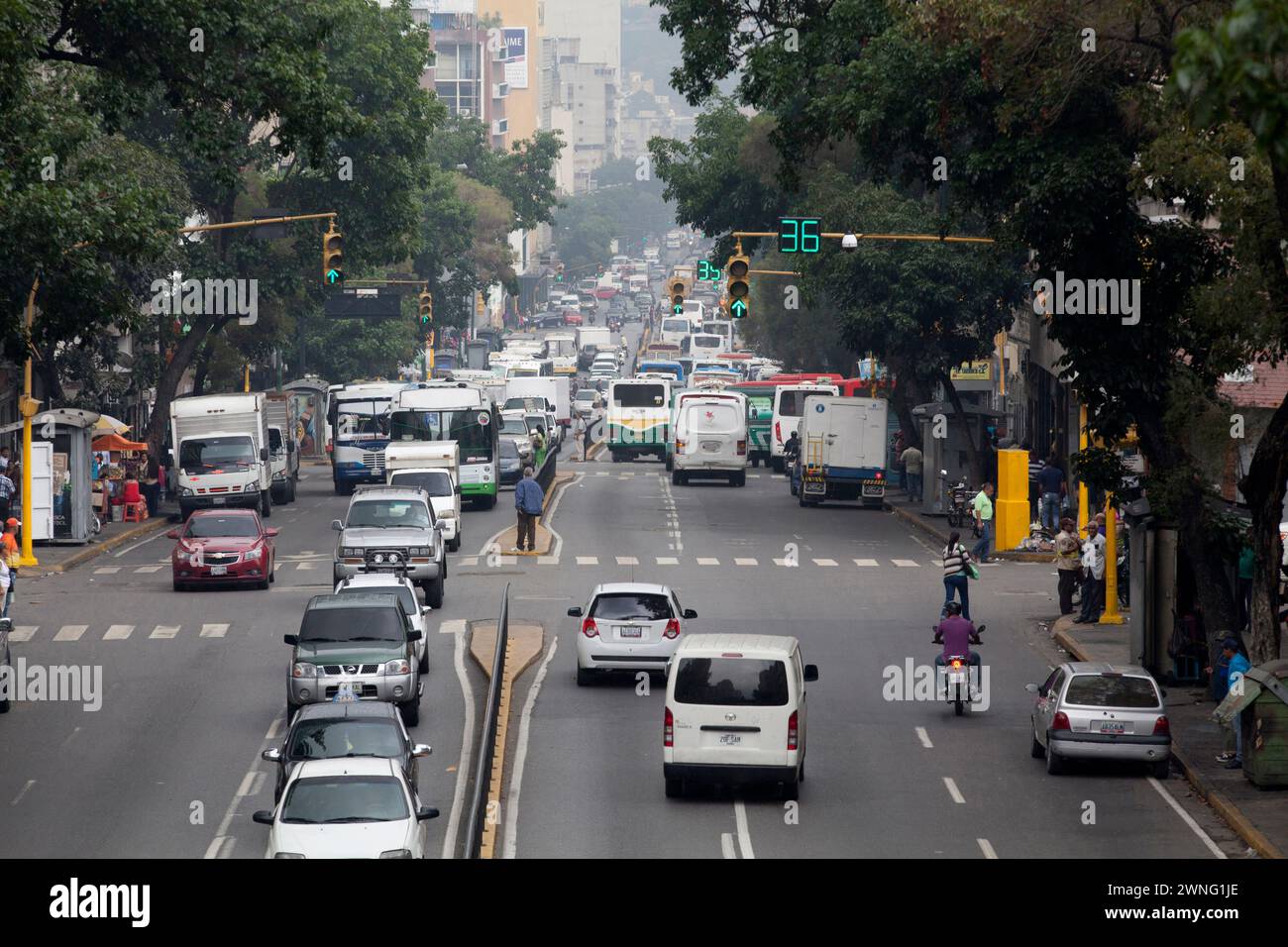 Caracas, Venezuela - may 08, 2014 - Car and bus traffic on one of the ...