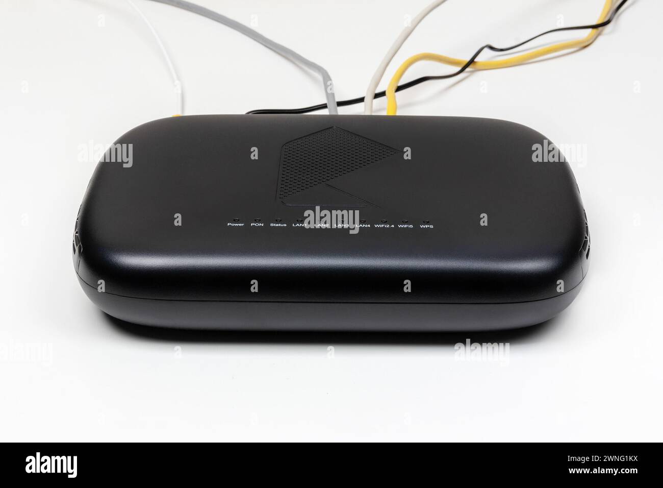 Krasnodar, Russia - December 28, 2023: black gpon subscriber terminal ...