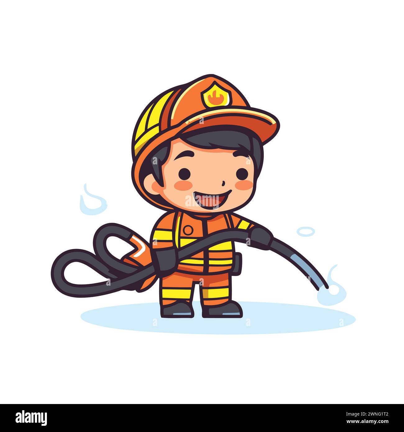 Fireman with hose cartoon character vector Illustration on a white ...