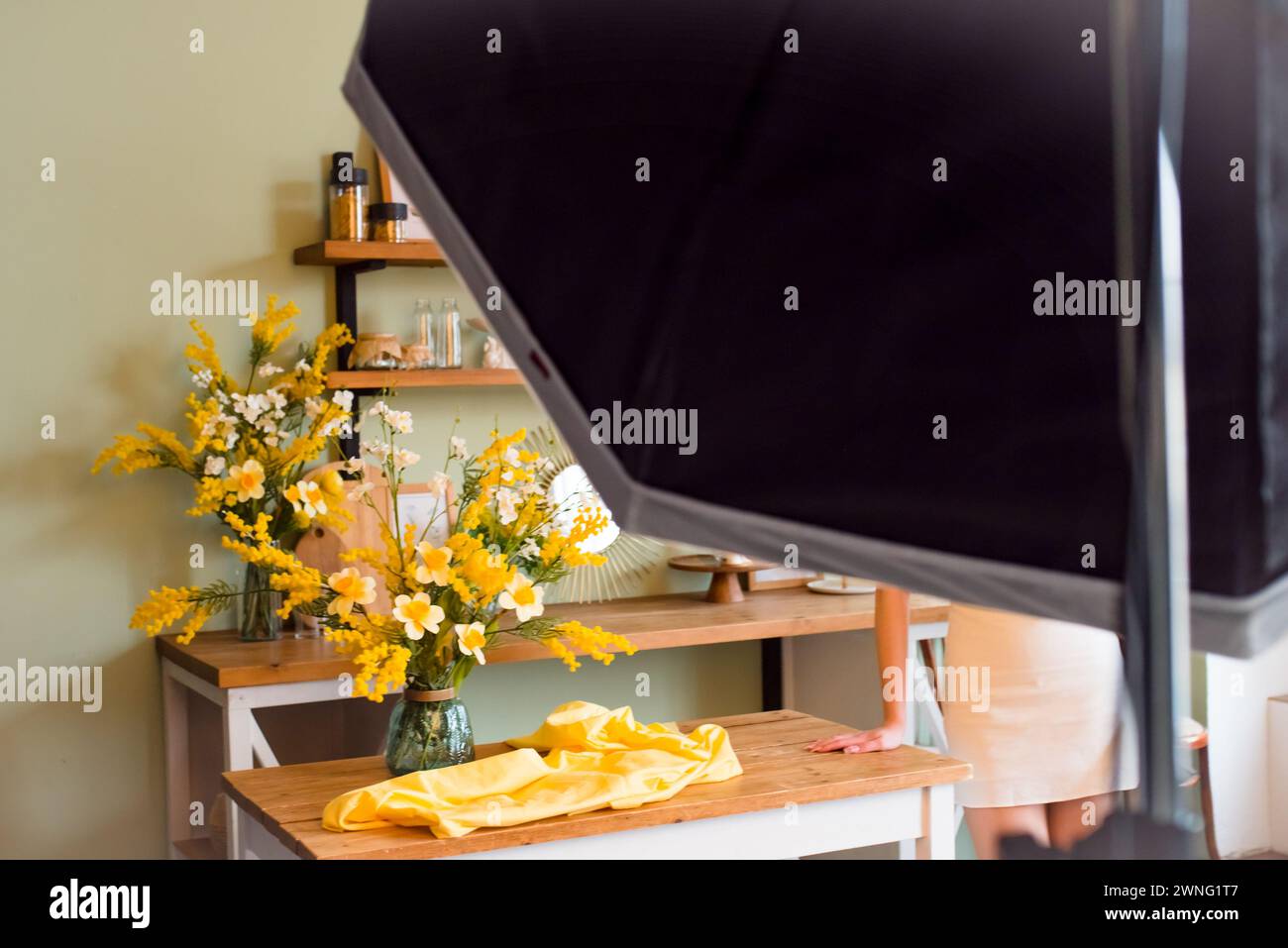 large softbox in studio room, part of a softbox against the background ...