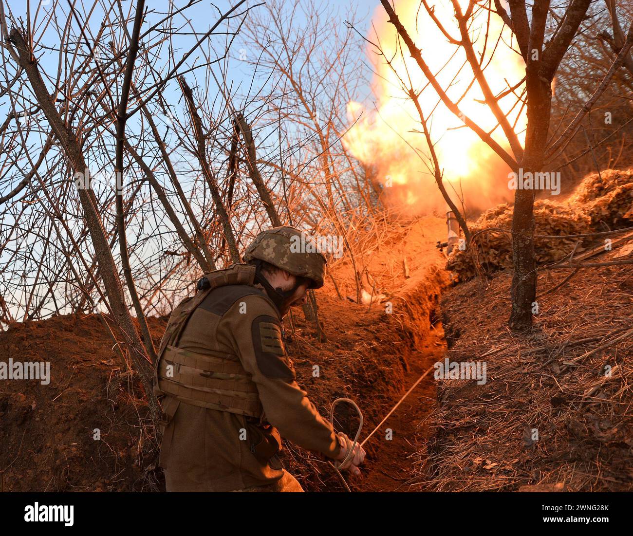 Kyiv, Donetsk Oblast, Ukraine. 29th Feb, 2024. Sergey fires a mortar ...