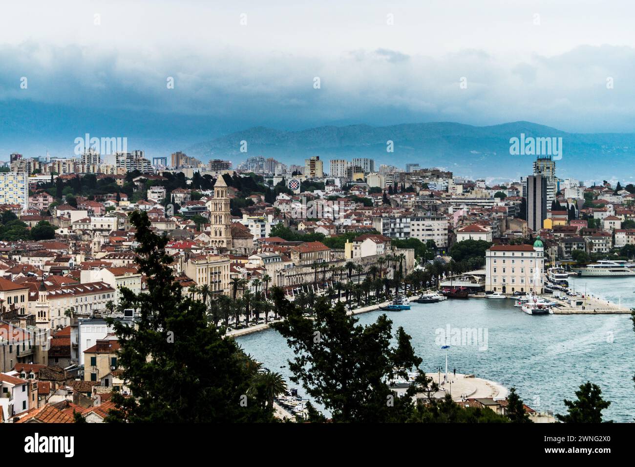 Panoramic view of Split city skyline with historic and modern buildings ...