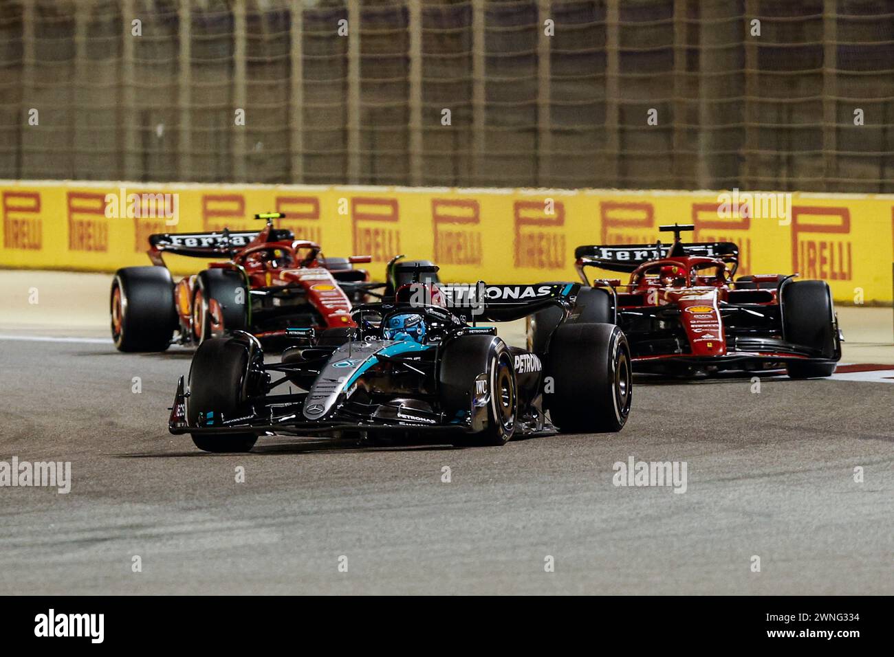 63 RUSSELL George (gbr), Mercedes AMG F1 Team W15, action 16 LECLERC ...
