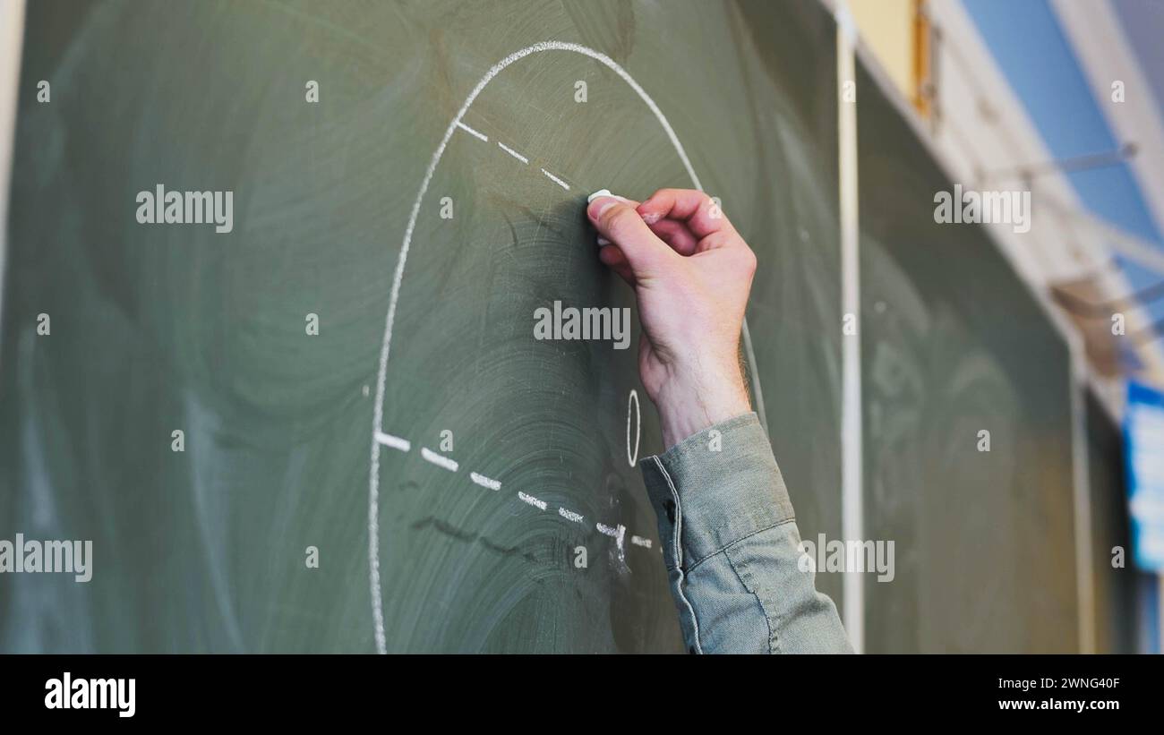 Guy draws figures on the board. Geometry class Stock Photo - Alamy