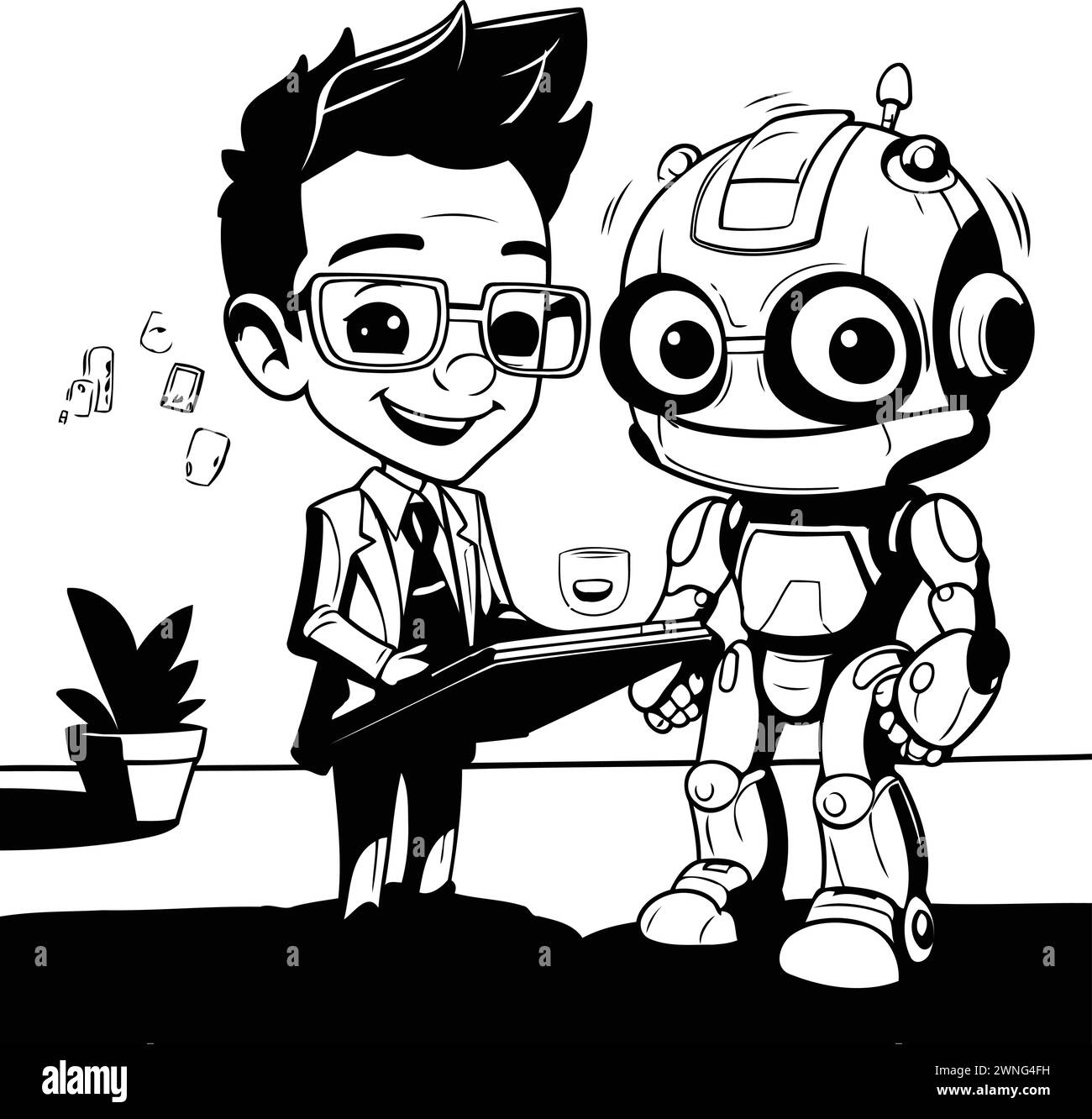 Working robot vector vectors Black and White Stock Photos & Images - Alamy