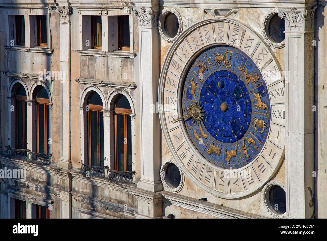 VENICE, ITALY, February 2, 2024 : The clock on the clocktower of San ...