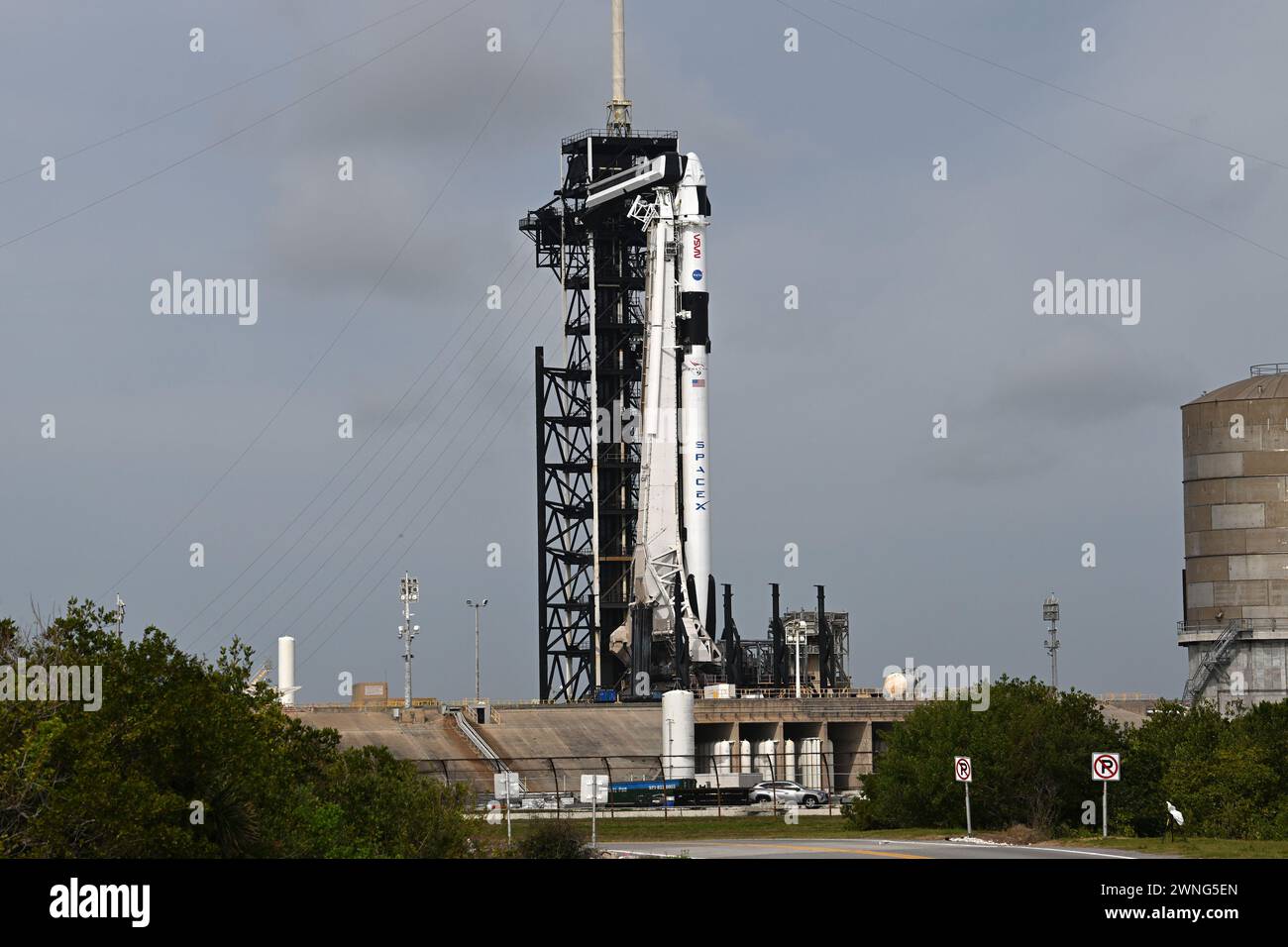 A SpaceX Falcon 9 rocket is being prepared to launch its Cargo Dragon ...