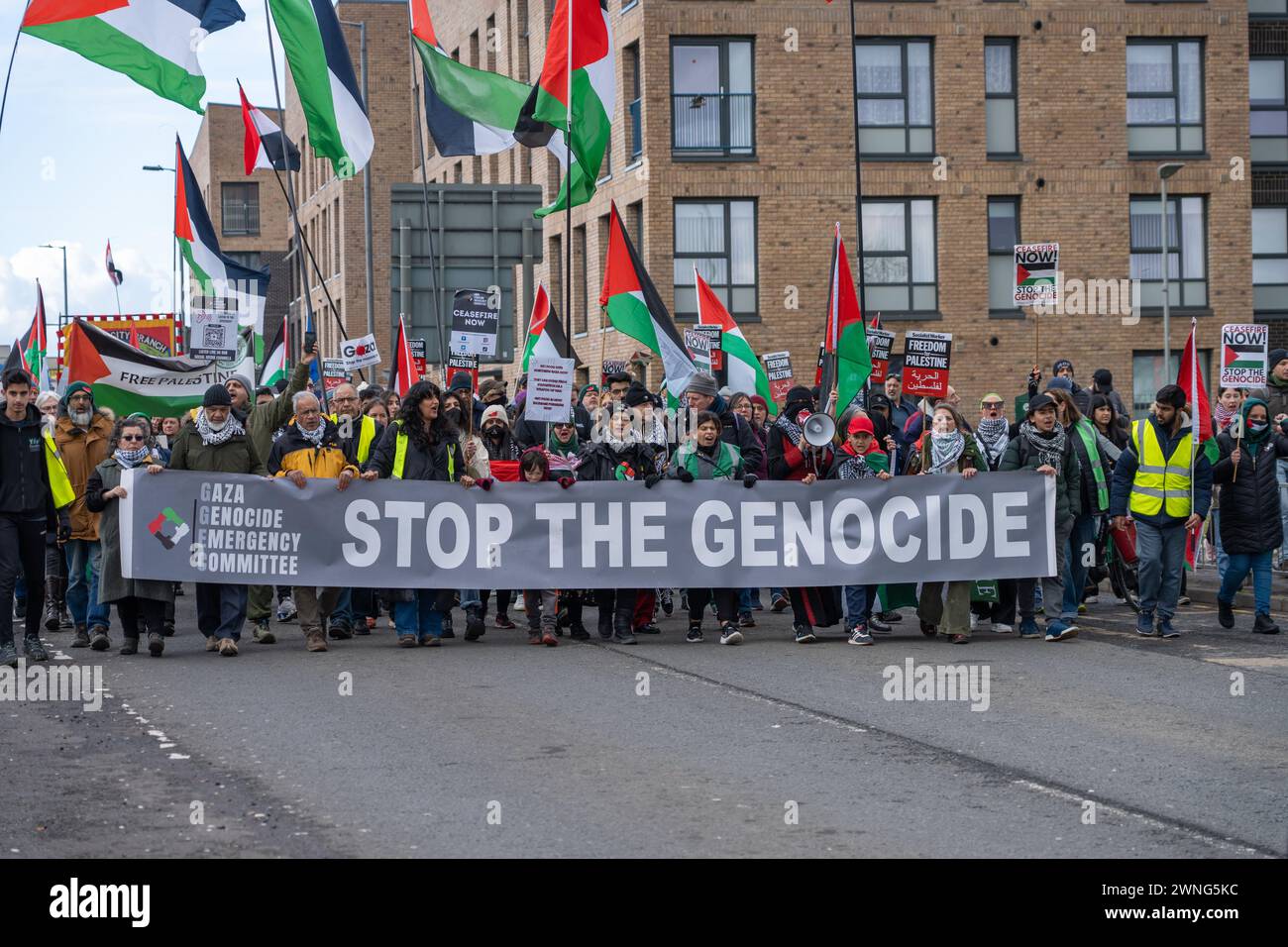 Glasgow, Scotland, UK. 02 March 2024. Pro-Palestinian protesters march ...