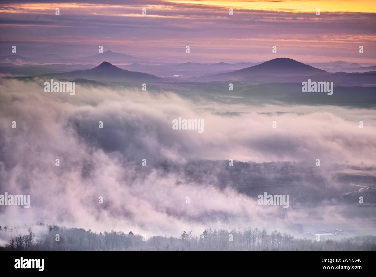 Warm spring morning time before the colorful sunrise. Wonderful view ...