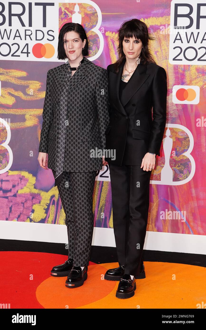Romy Madley Croft (left) and Vic Lentaigne attending the Brit Awards ...
