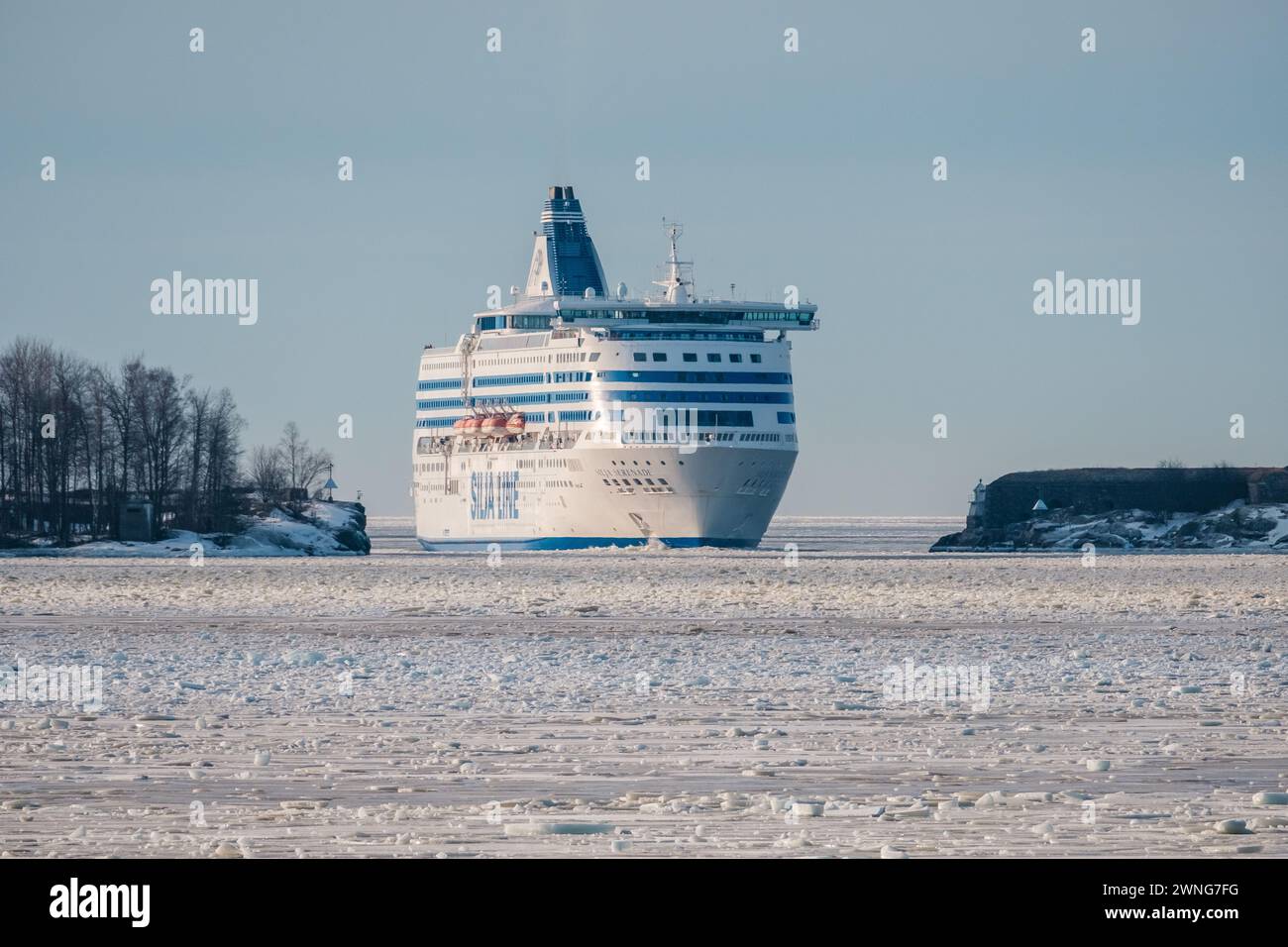 Helsinki / Finland - FEBRUARY 19, 2024:Passenger car ferry MV Silja ...