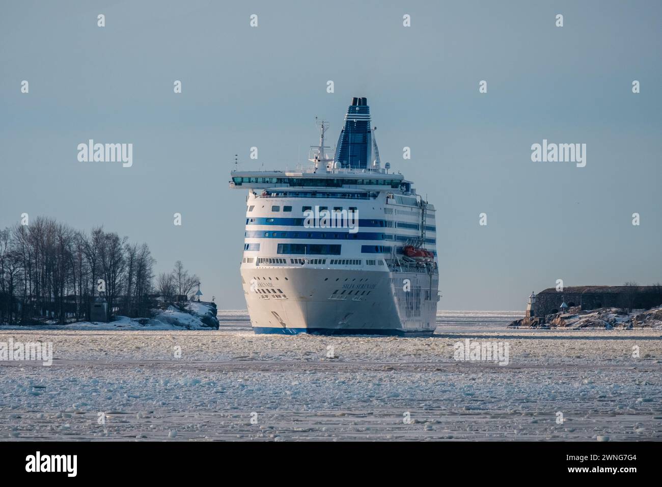 Helsinki / Finland - FEBRUARY 19, 2024:Passenger car ferry MV Silja ...