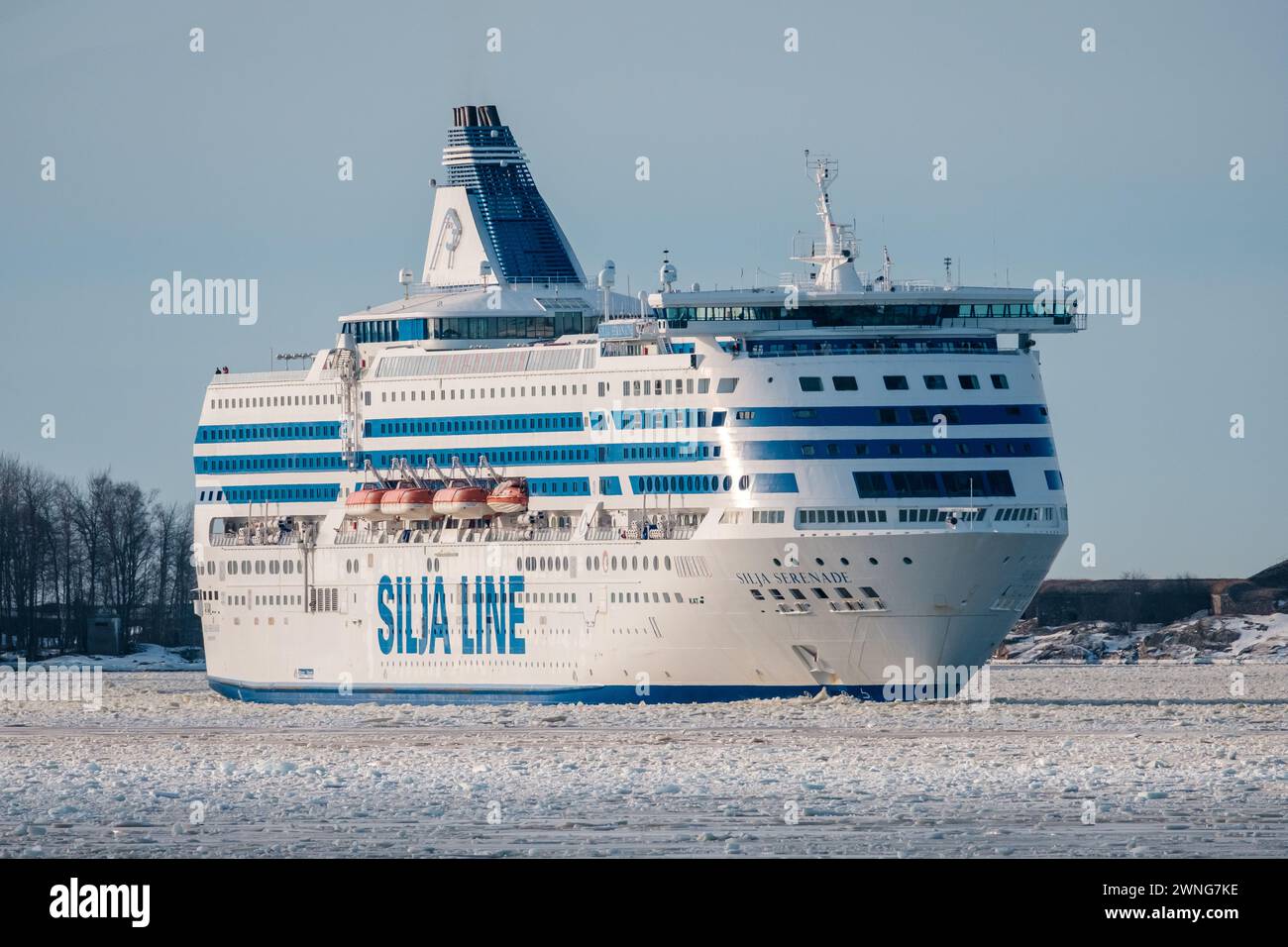 Helsinki / Finland - FEBRUARY 19, 2024:Passenger car ferry MV Silja ...