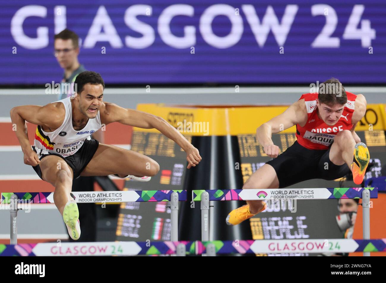 Glasgow, UK. 02nd Mar, 2024. Belgian Michael Obasuyi (L) pictured in ...