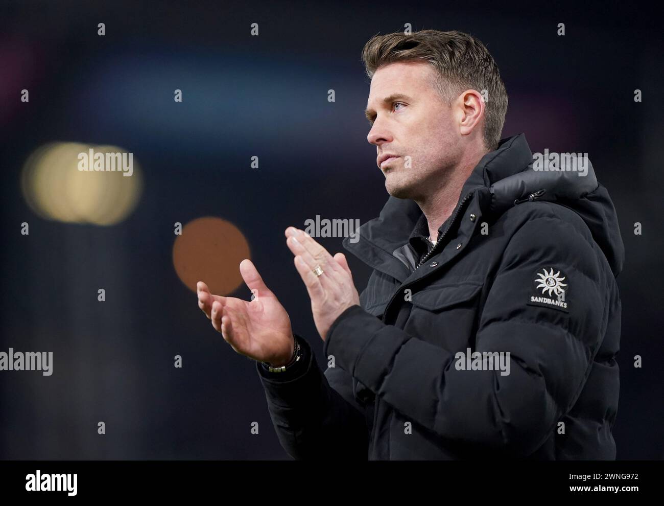 Luton Town manager Rob Edwards applauds the fans after the Premier ...