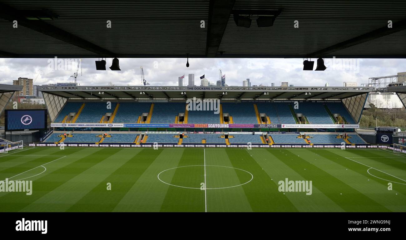 London, UK. 2nd Mar, 2024. The Dockers Stand with the buildings of ...