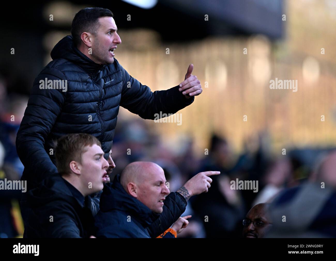 London, UK. 2nd Mar, 2024. Some angry Watford fans shout at the players ...