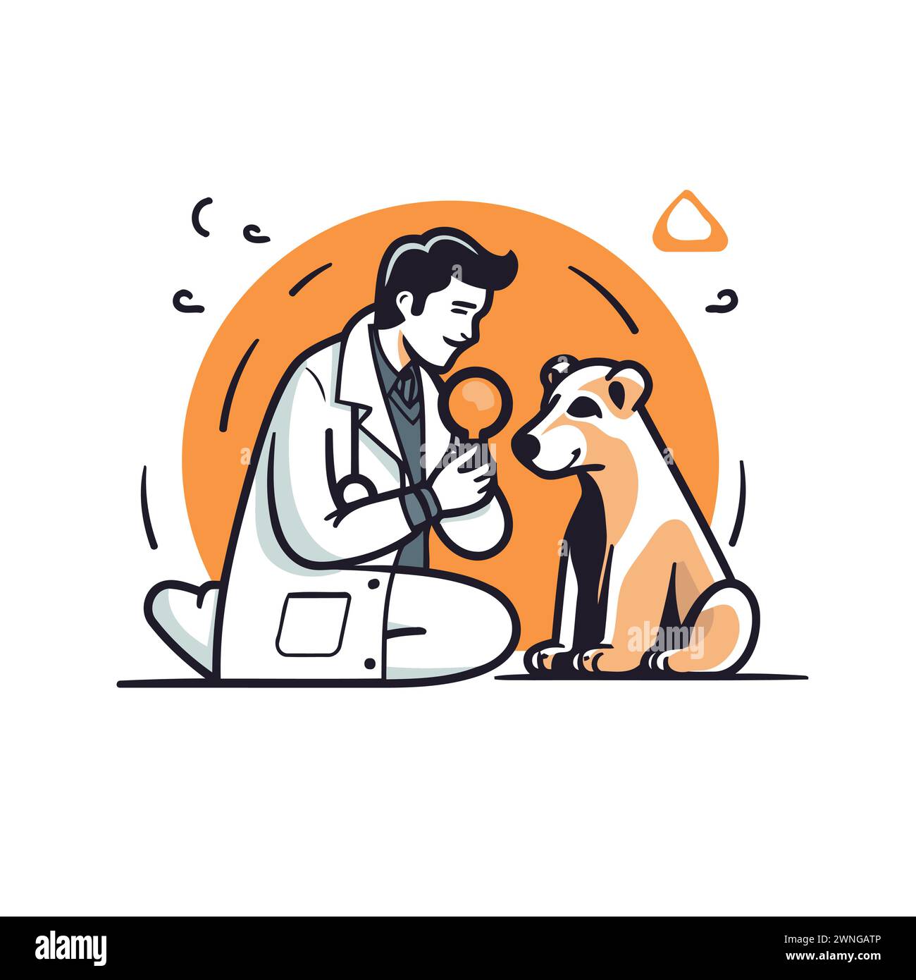 Veterinarian doctor with dog. Vector illustration in line style Stock ...