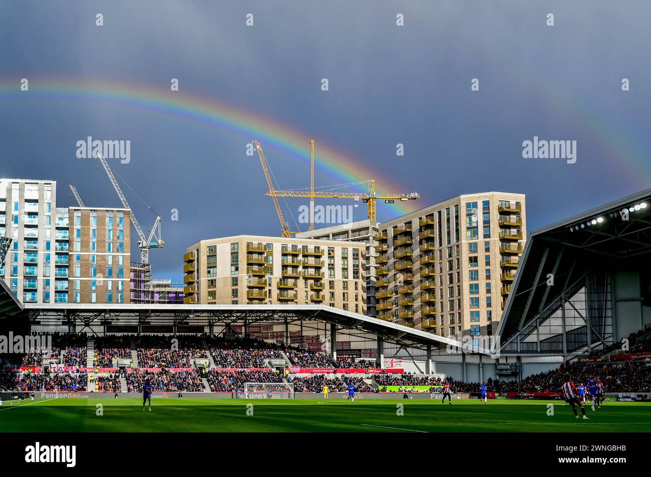 A rainbow over the Gtech Community Stadium during the Premier League ...