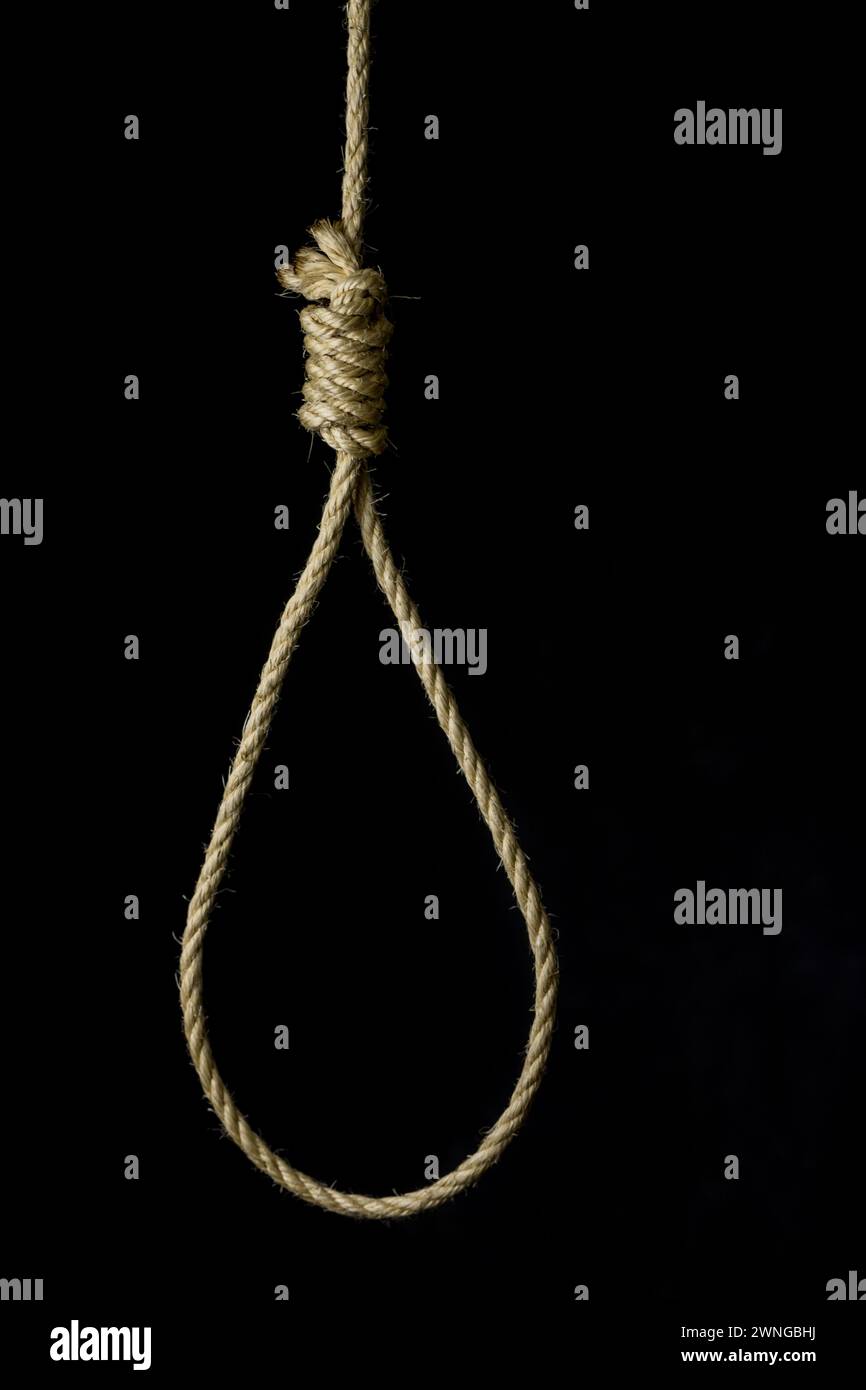 Knotted Gallows Rope On A Black Background Stock Photo - Alamy