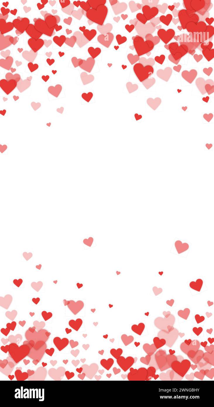 Valentine hearts, flying, falling down, floating. Red hearts scattered ...