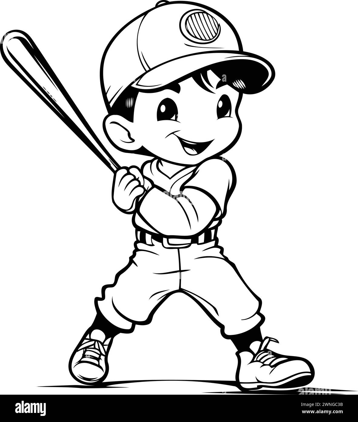 Cartoon Baseball Player Black And White