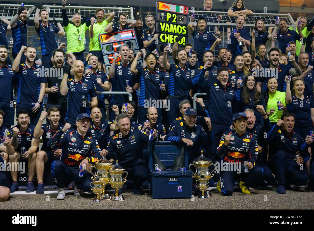 Sakhir, Bahrain. 2nd March 2024. Post Racing Celebration of Oracle Red ...