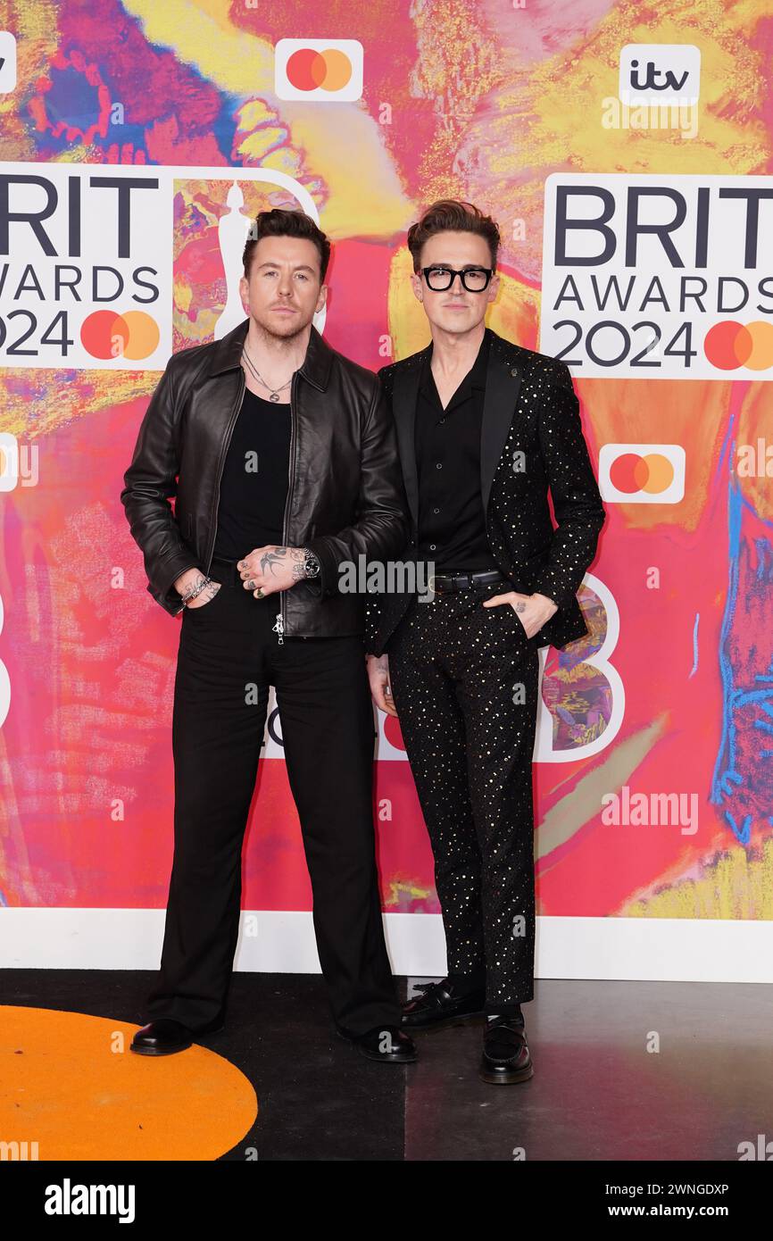 Danny Jones (left) and Tom Fletcher attending the Brit Awards 2024 at ...
