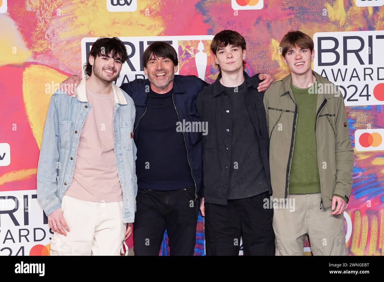 Alex James (second left) with sons Geronimo, Artemis and Galileo attending the Brit Awards 2024 ...