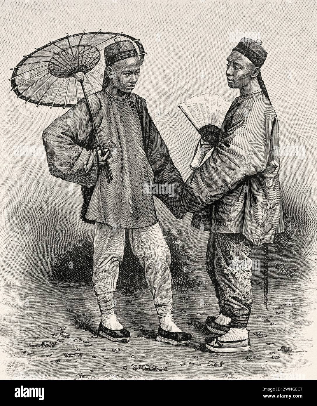 Chinese clerk in Nam Dinh dressed in traditional clothing with umbrella ...