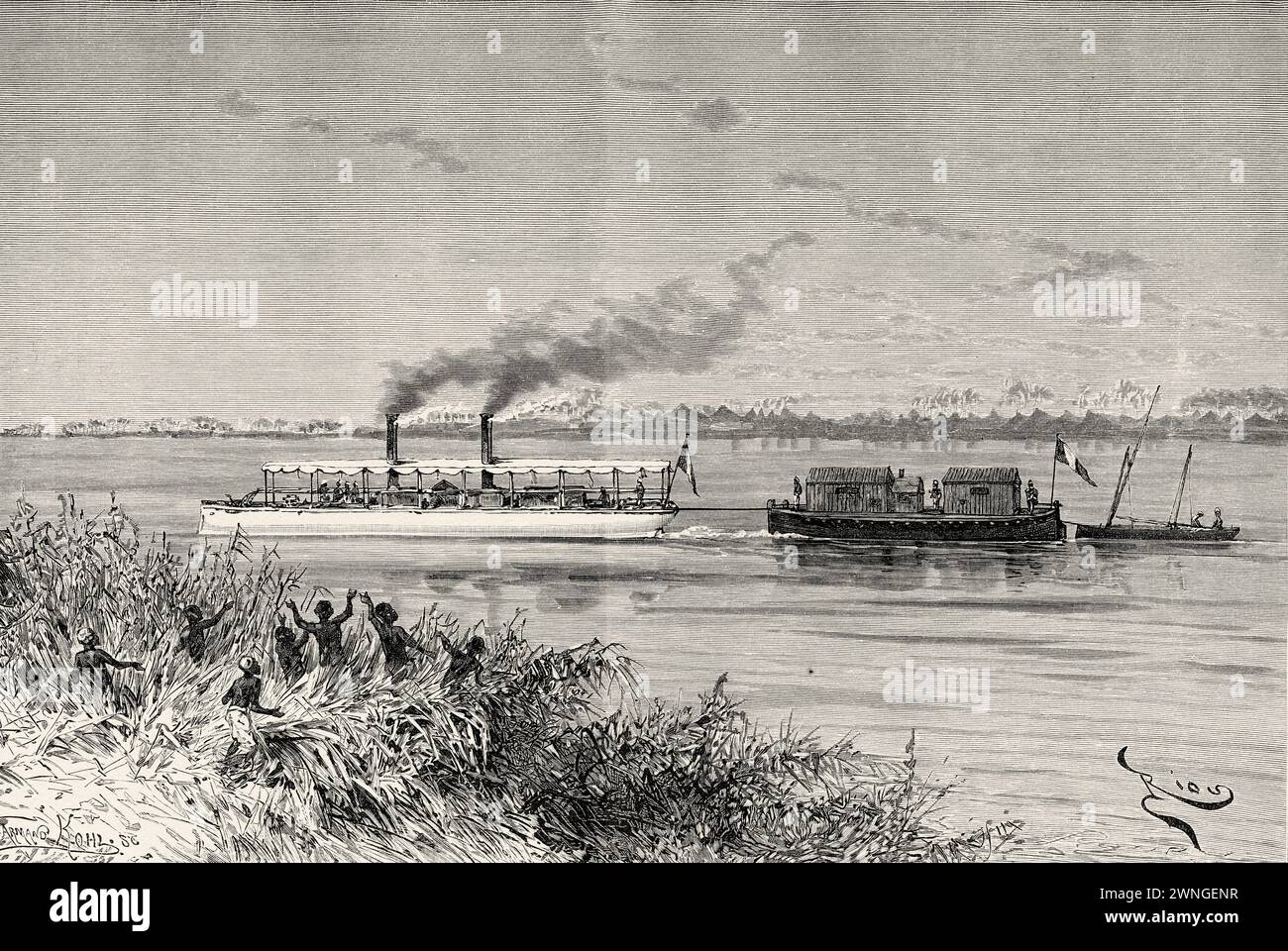 The flotilla of expedition ships on the Niger River, Guinea. Africa ...