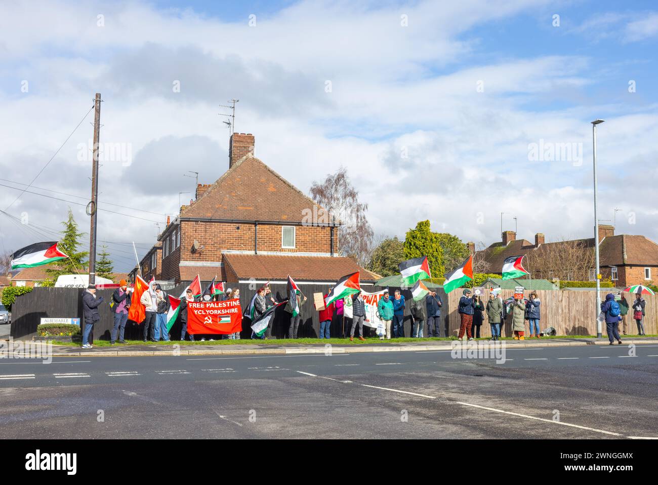 Brough, UK. 02 MAR, 2024. Pro Palestine protestors gather on the side ...
