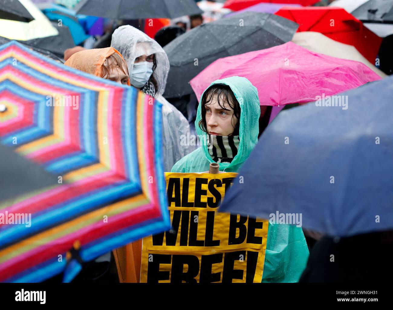 New York, United States. 02nd Mar, 2024. Protesters hold signs and ...