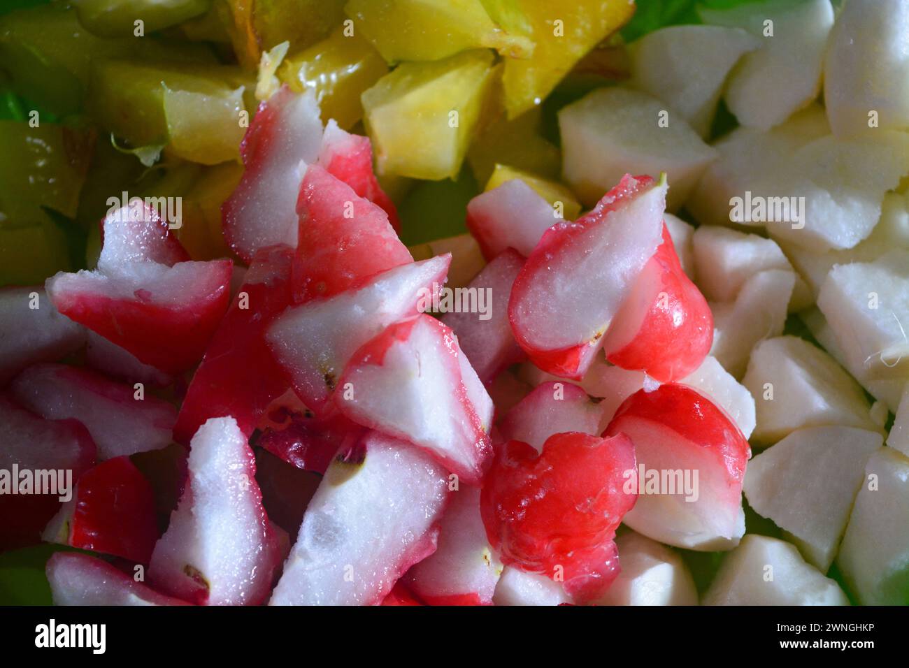 Photo of a variety of fruit "Rujak" with sauce made from brown sugar ...