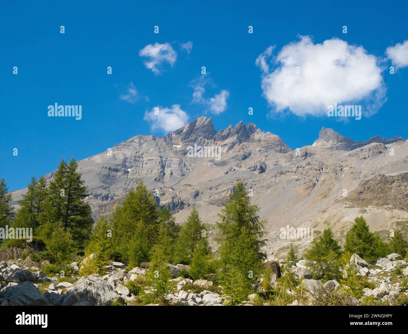 Champery, Switzerland - September 10th 2023: View of Haute Cime peak in ...
