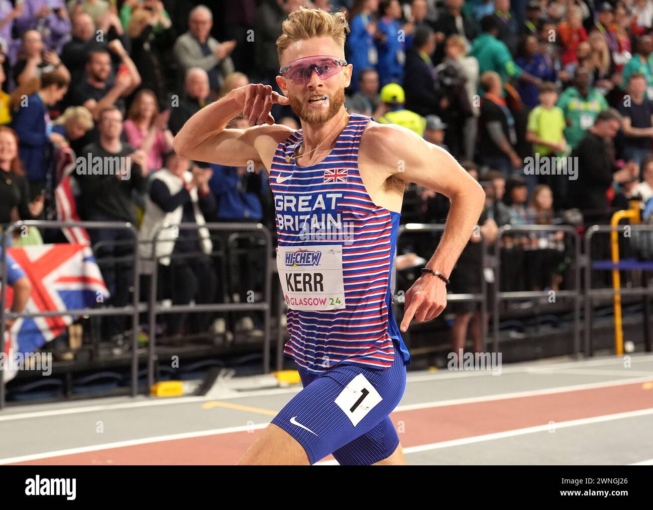Great Britain's Josh Kerr celebrates winning the Men's 3000 metres ...