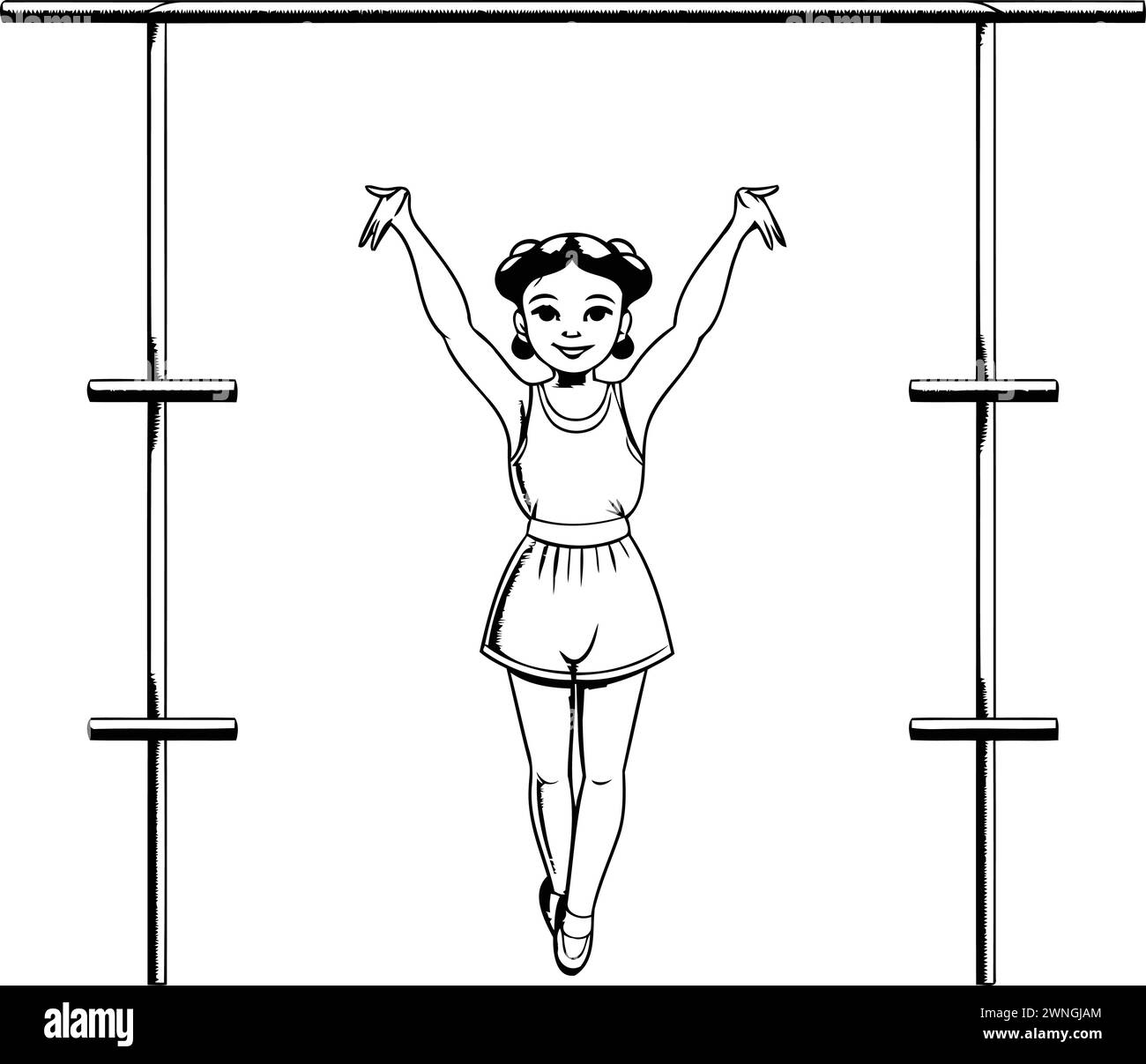 Girl doing pull ups on horizontal bar cartoon isolated vector ...
