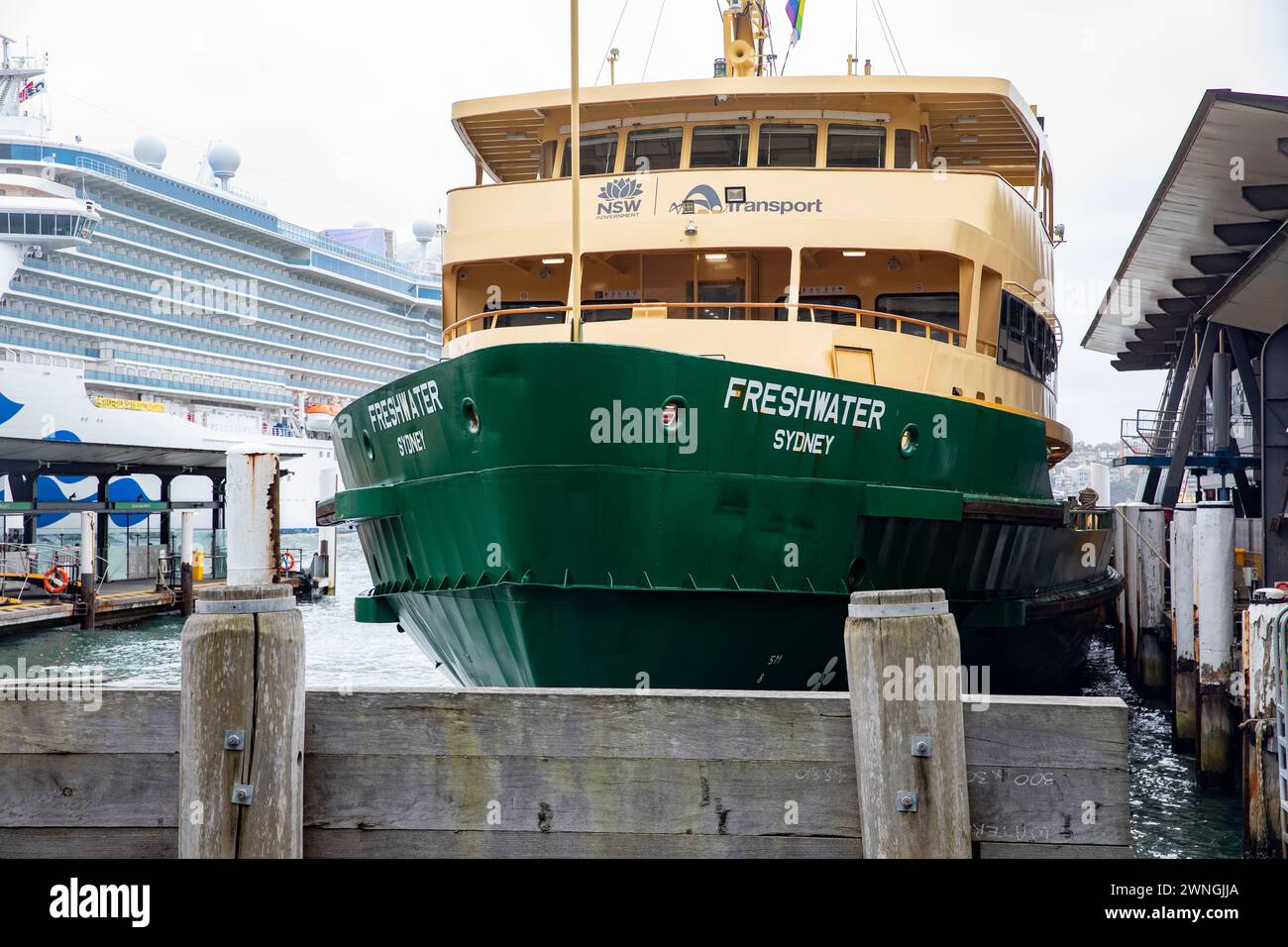 Manly ferry, named Freshwater, moored at Circular Quay in Sydney with ...