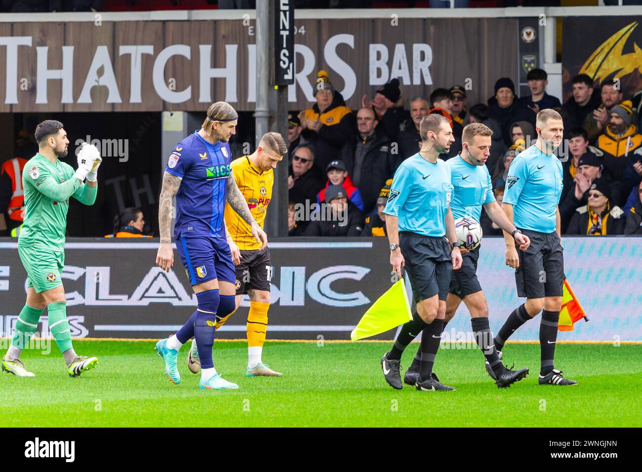 Newport, UK. 02nd Mar, 2024. Today's referee Adam Herczeg leads the ...
