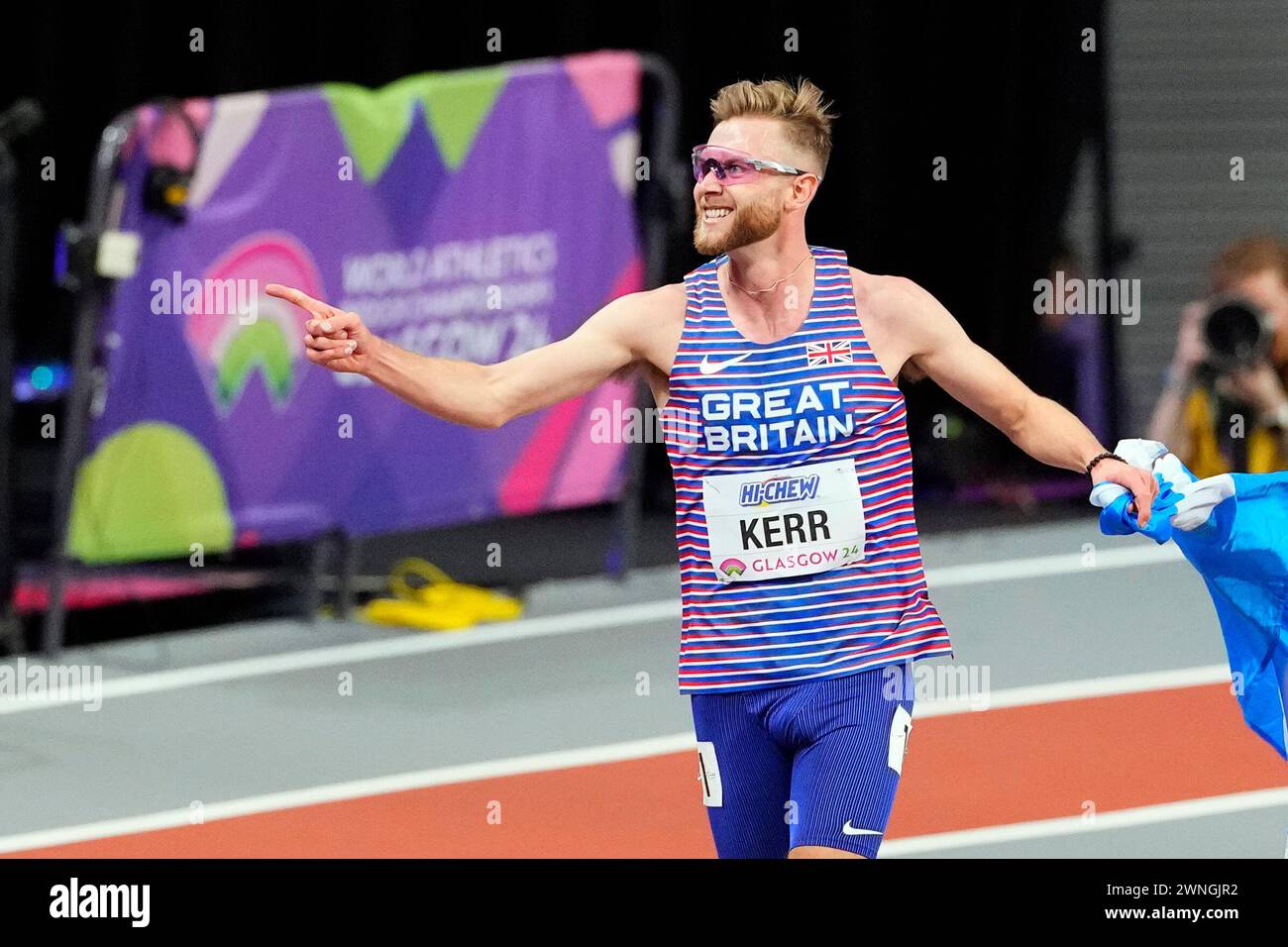 Josh Kerr, of Great Britain, celebrates with a Scottish flag after ...
