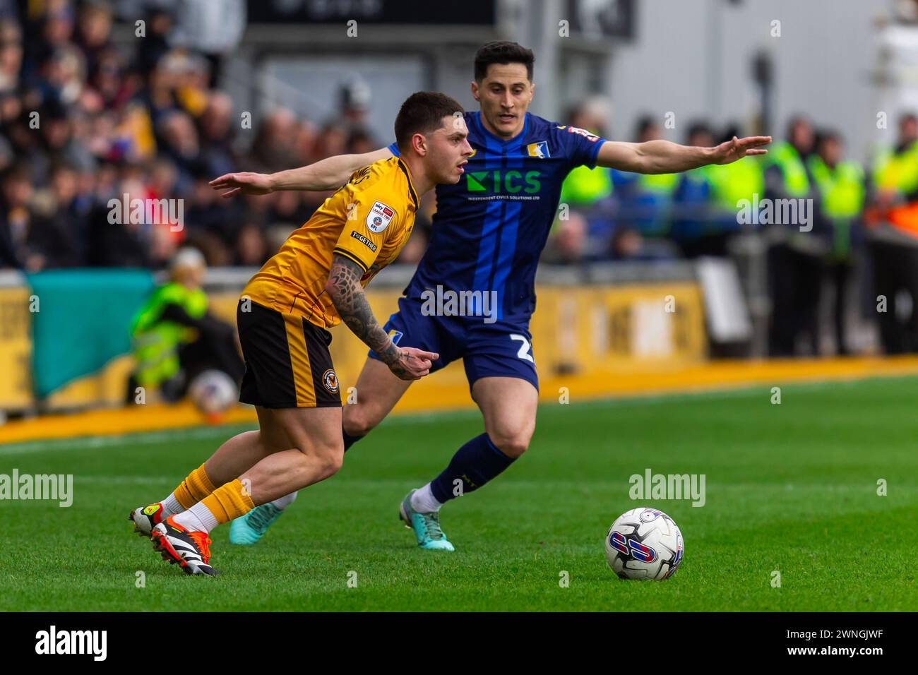 Newport, UK. 02nd Mar, 2024. Adam Lewis of Newport County under ...
