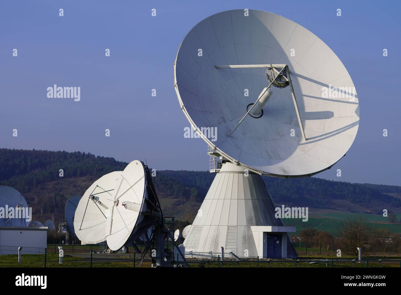 The earth station with its around 80 parabolic antennas is part of one ...