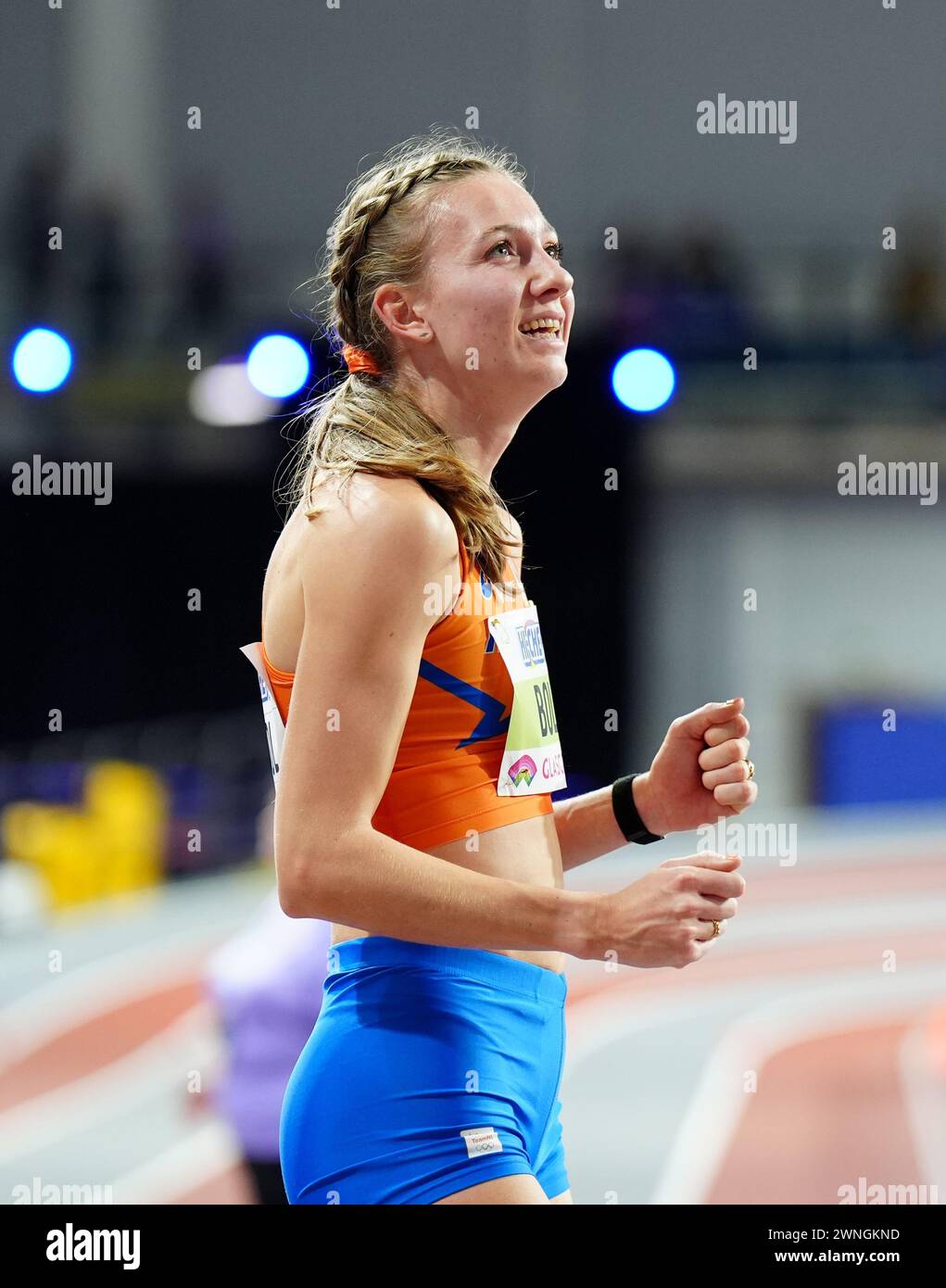 Netherlands' Femke Bol celebrates setting the world record in the Women ...