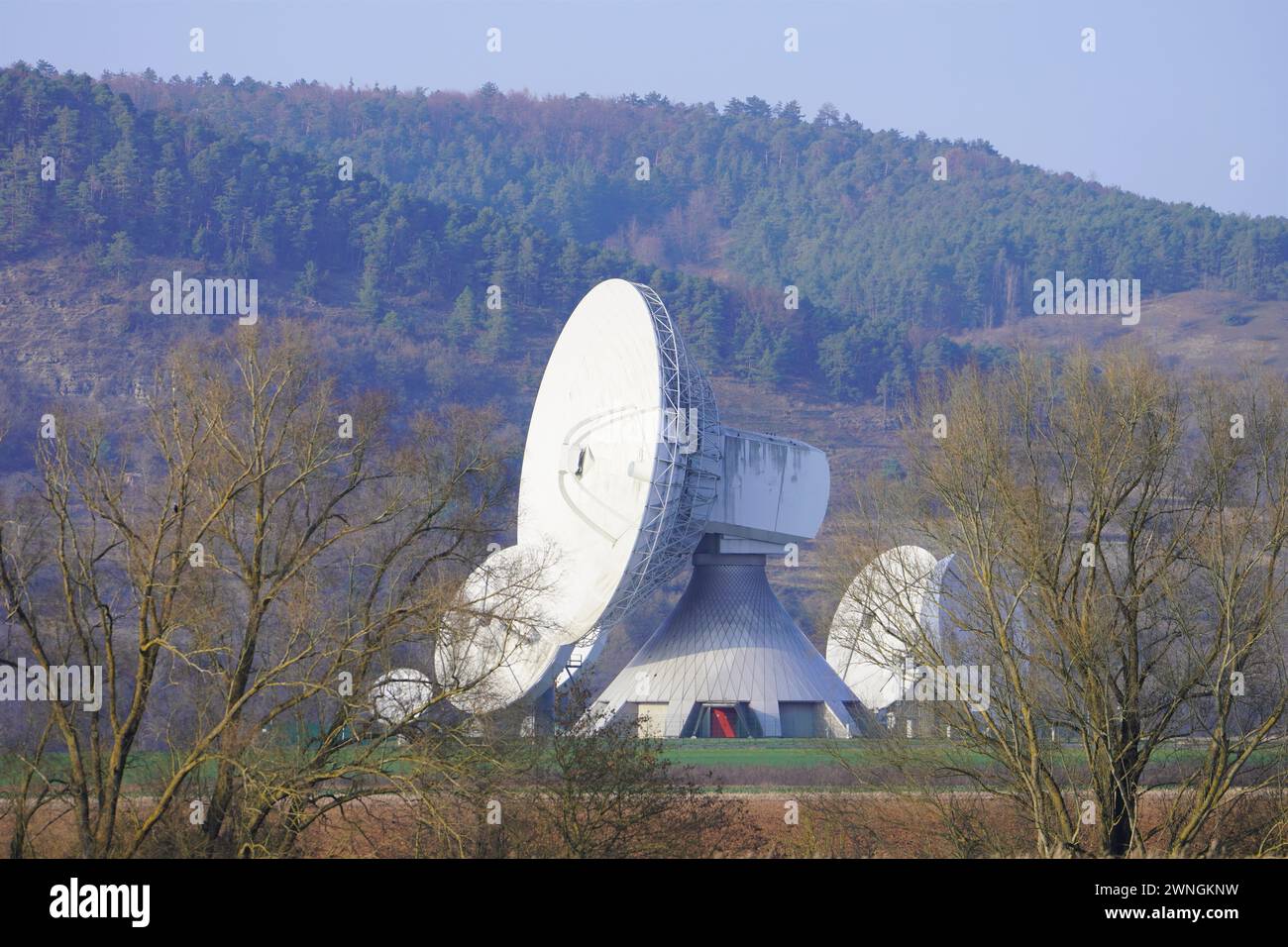 The earth station with its around 80 parabolic antennas is part of one ...